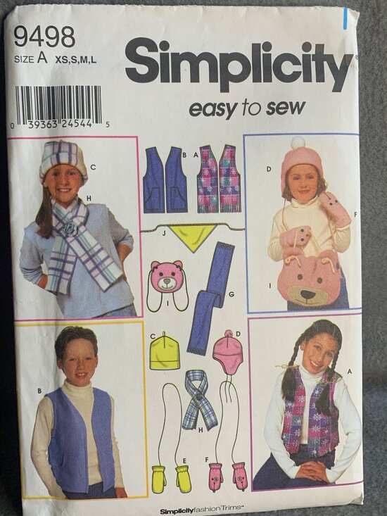 Simplicity | Office | Simplicity 9498 Childs Vest Mittens Scarf Hat ...